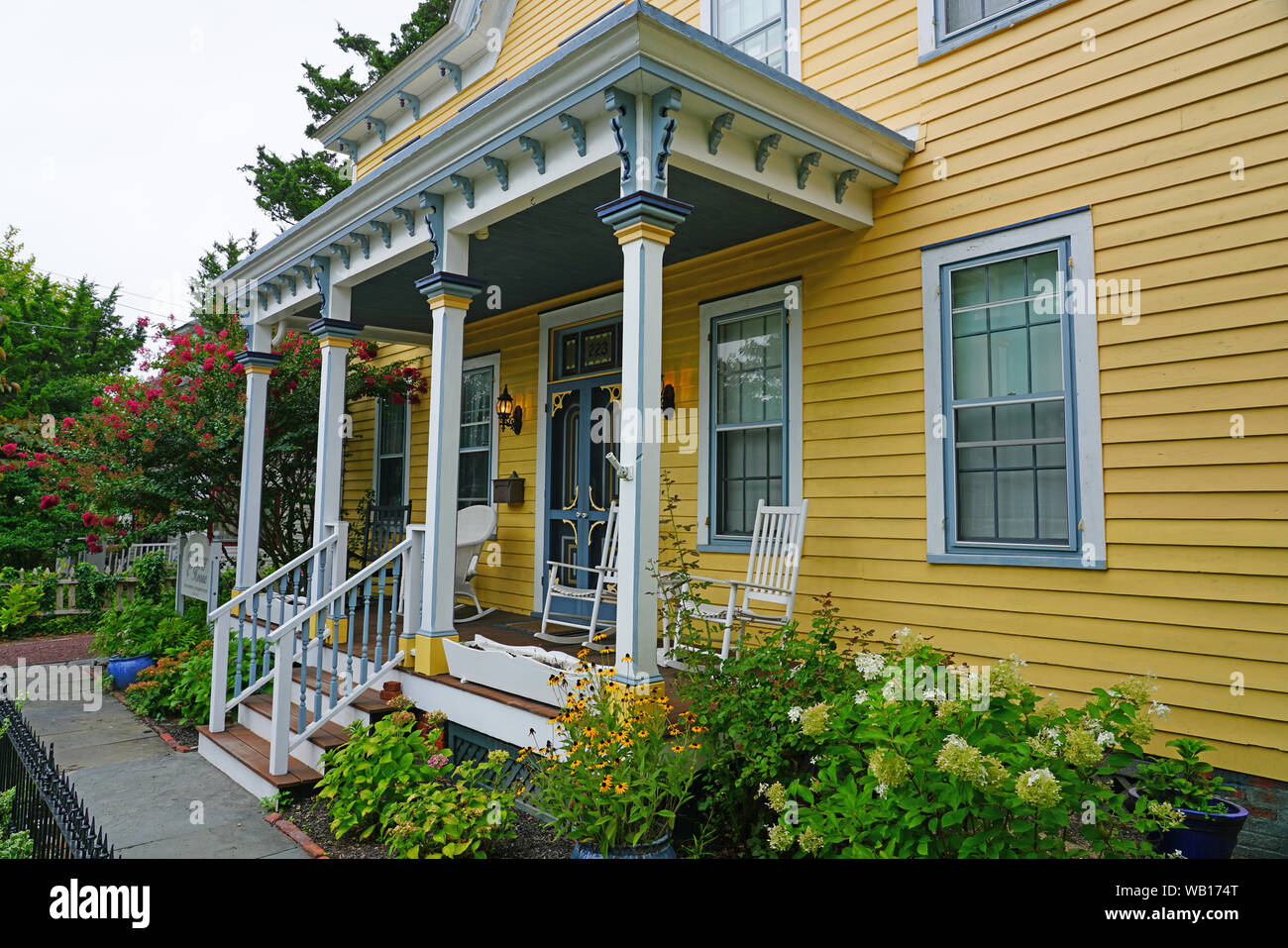 CAPE MAY, NJ -14 AUG 2019- View of colorful historic Victorian houses ...
