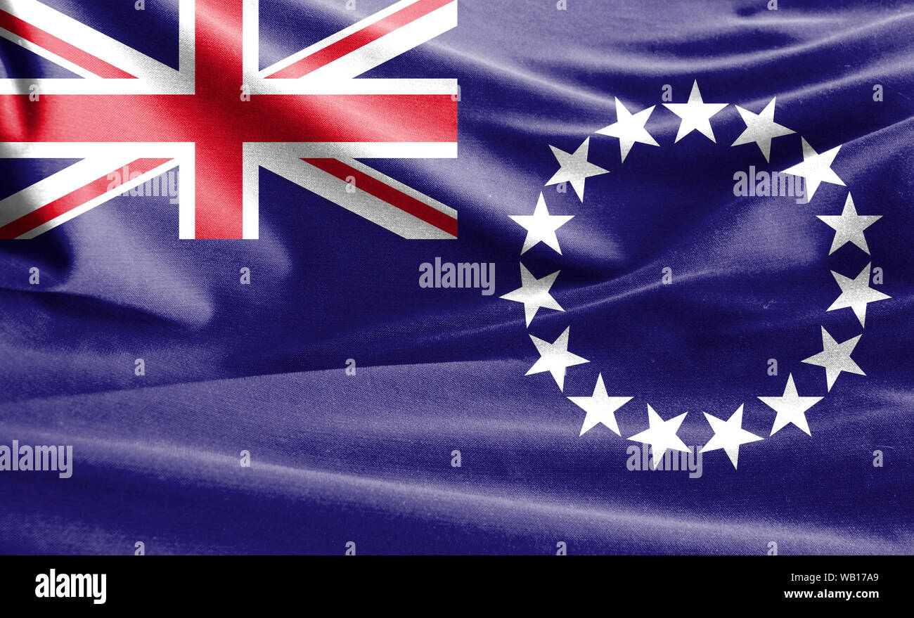 Realistic flag of Cook Islands on the wavy surface of fabric Stock ...