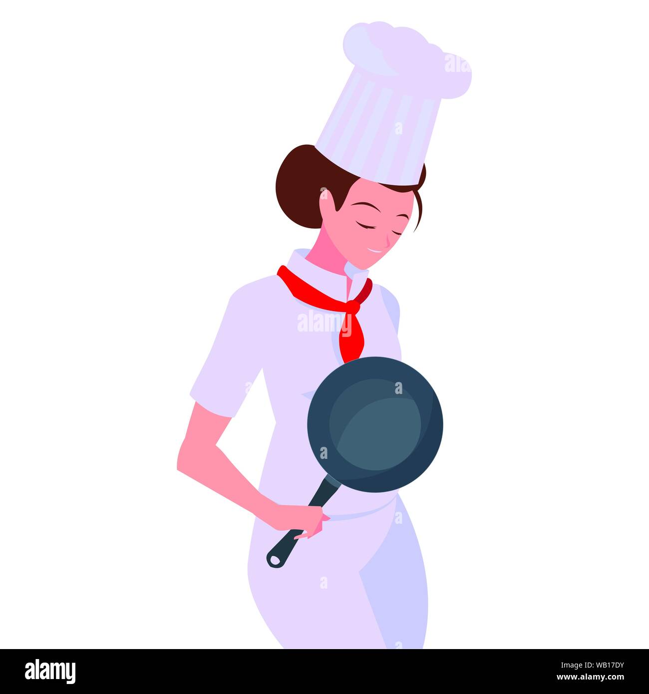 woman chef with frying pan cooking vector illustration Stock Vector ...