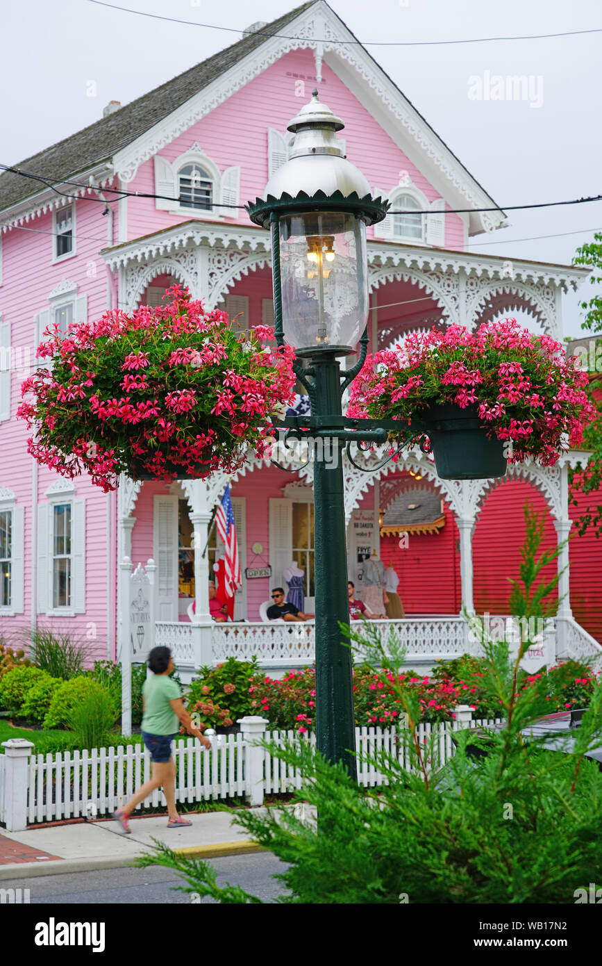 CAPE MAY, NJ -14 AUG 2019- View of colorful historic Victorian houses ...