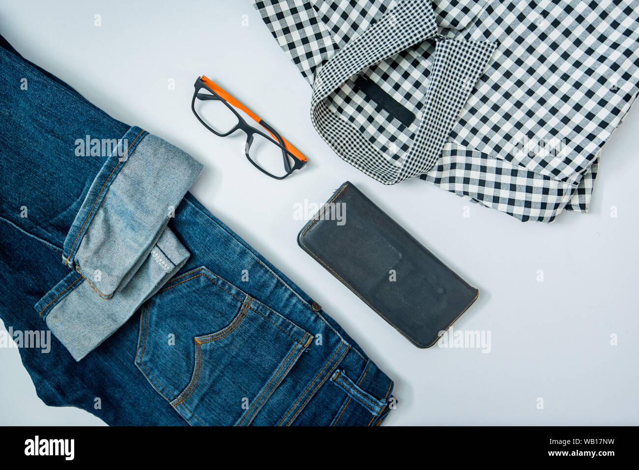 man casual outfits fashion accessories isolated white, (shirt,jean ...