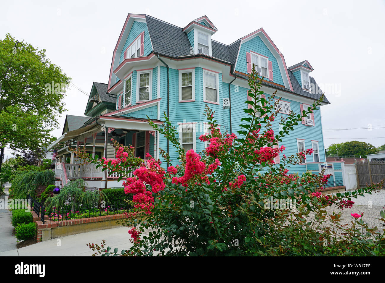 CAPE MAY, NJ -14 AUG 2019- View of colorful historic Victorian houses ...