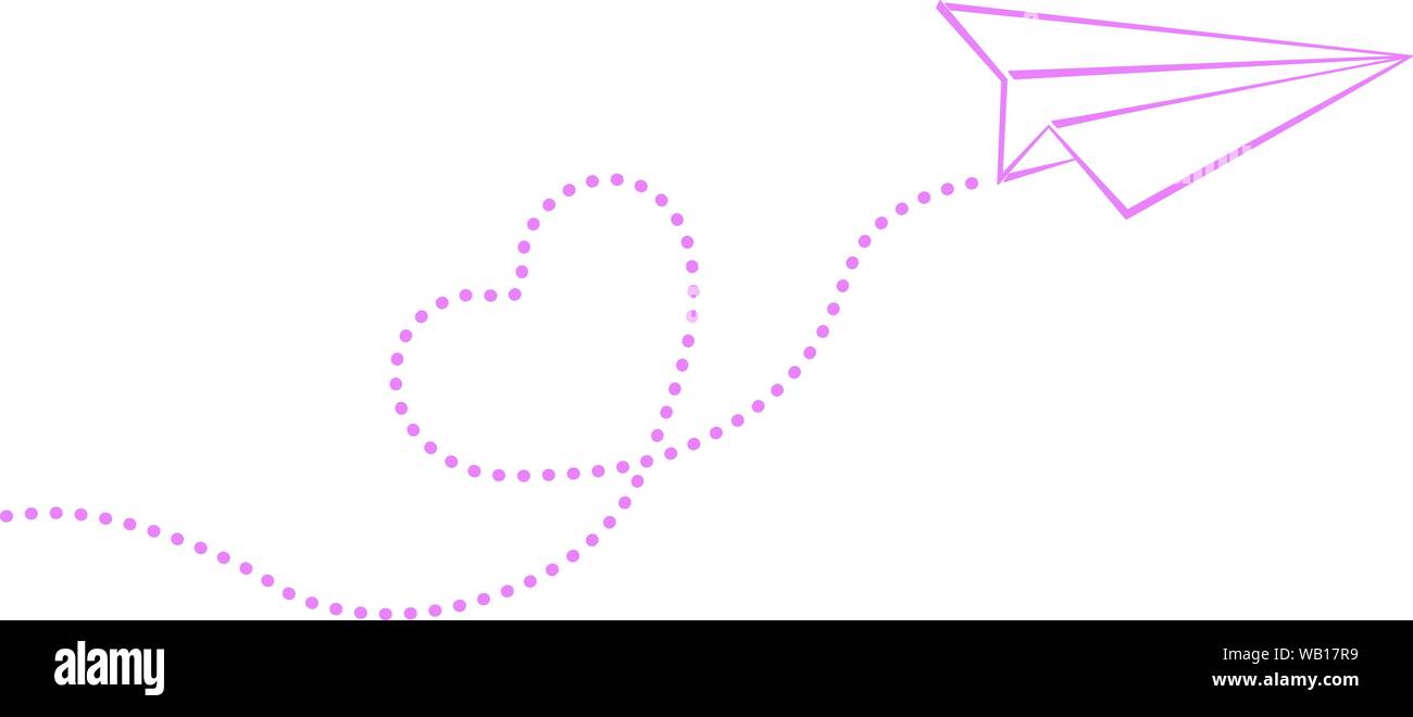 simple paper plane and heart shaped flight path vector illustration ...
