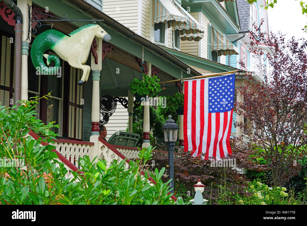 CAPE MAY, NJ -14 AUG 2019- View of colorful historic Victorian houses ...