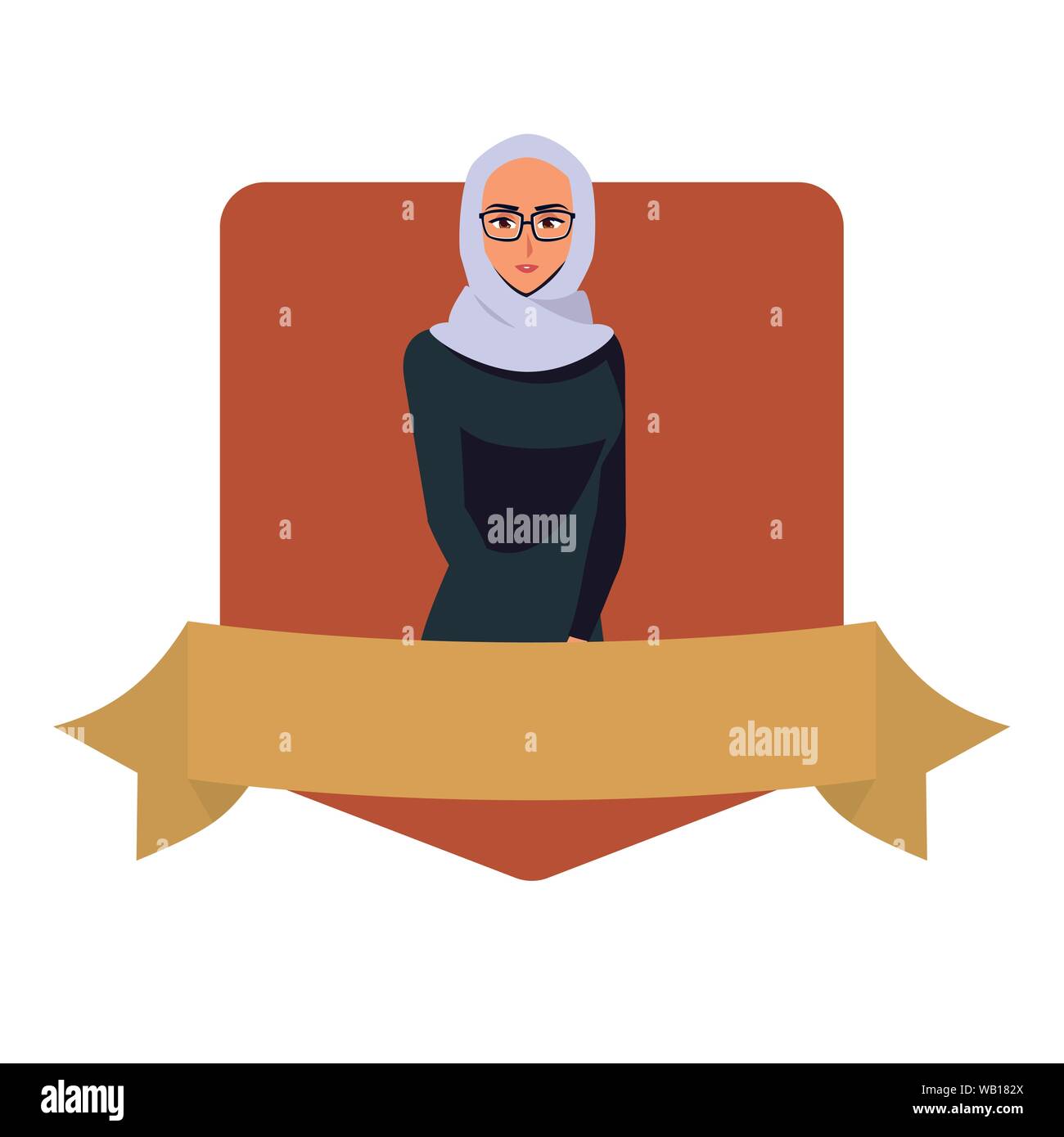 arab woman character in a hijab badge emblem ribbon vector illustration ...