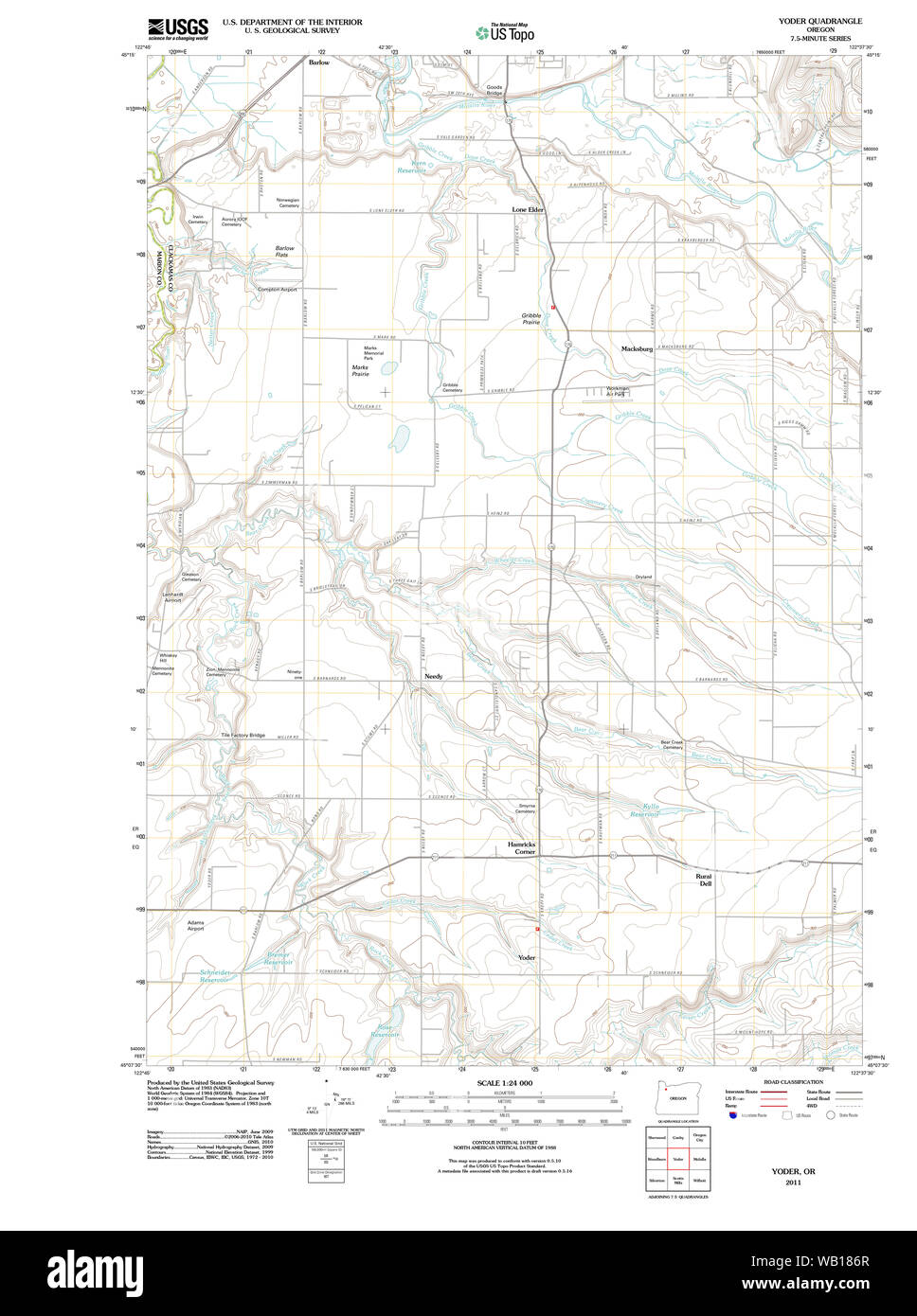 USGS Topo Map Oregon Yoder 20110826 TM Restoration Stock Photo - Alamy