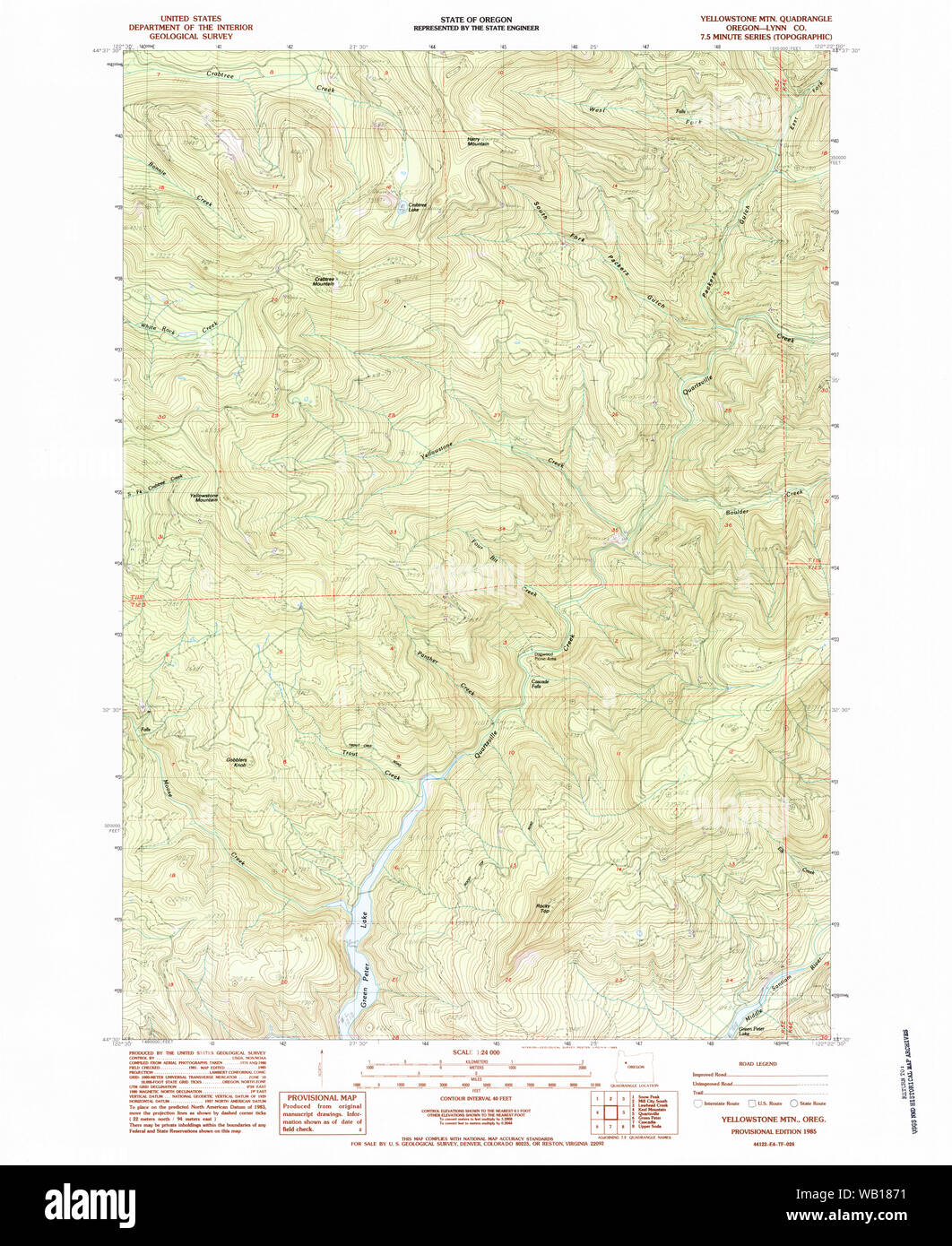 USGS Topo Map Oregon Yellowstone Mtn 282159 1985 24000 Restoration ...