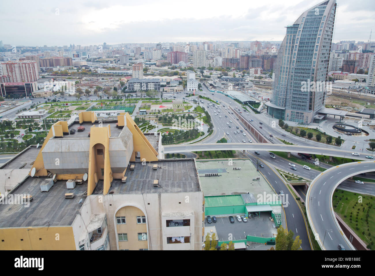 Bridges, roads. Top view . Aerial view of highway and overpass in city ...