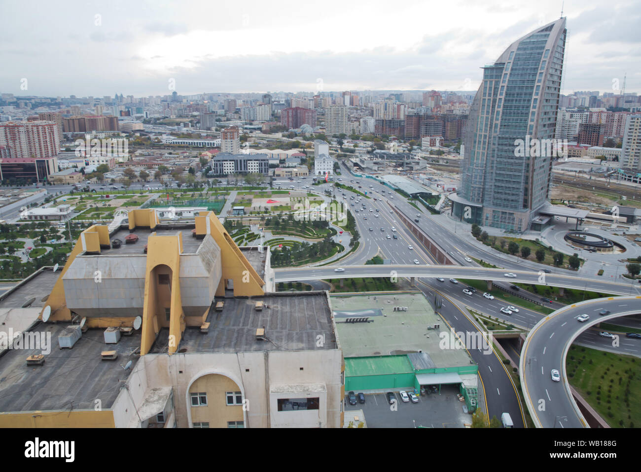 Bridges, roads. Top view . Aerial view of highway and overpass in city ...