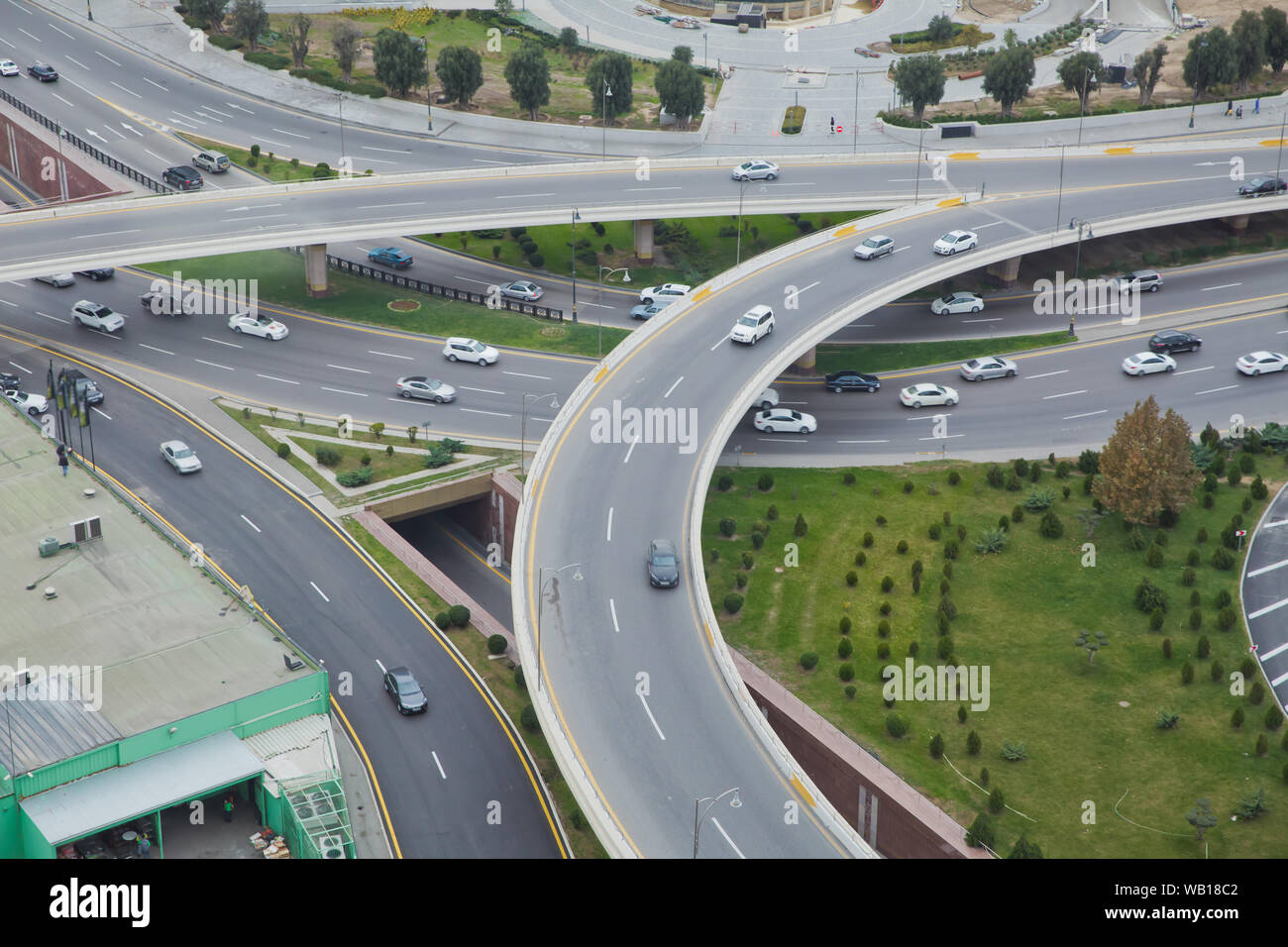 Bridges, roads. Top view . Aerial view of highway and overpass in city ...