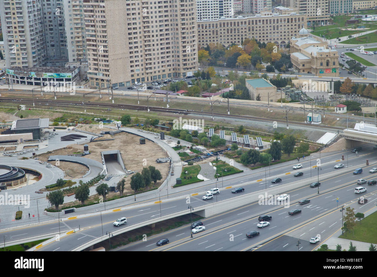 Bridges, roads. Top view . Aerial view of highway and overpass in city ...