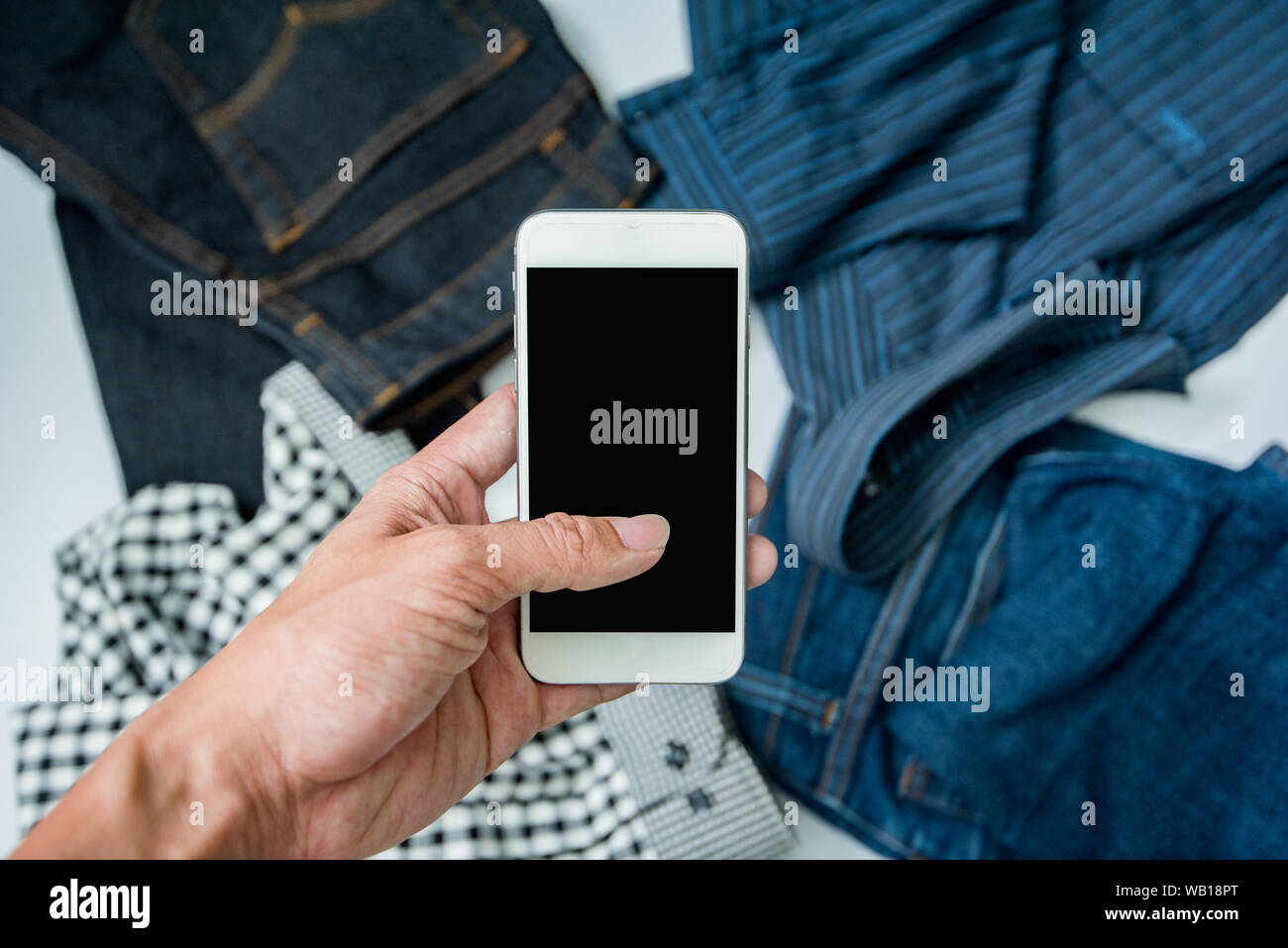 hand using mobile phone, Online Shopping Concept isolated white Stock ...