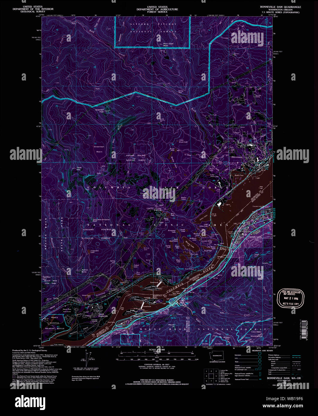 USGS Topo Map Washington Bonneville Dam 240154 1994 24000 Inverted ...
