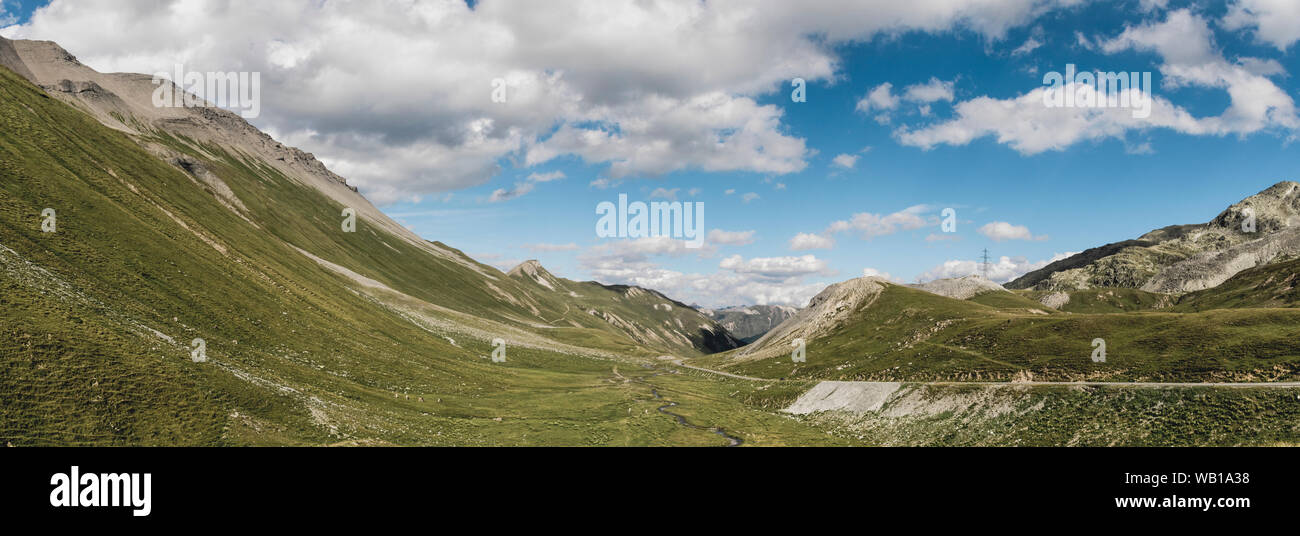 Switzerland, Grisons, Tiefencastel, Albula Valley with pass road Stock ...