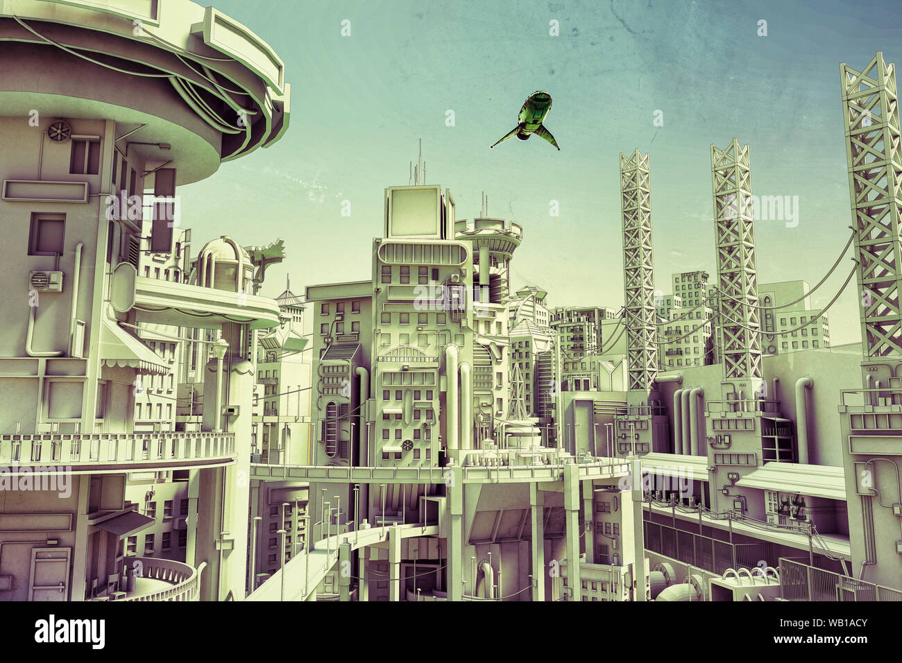 view of a huge sci-fi city 3d illustration Stock Photo - Alamy