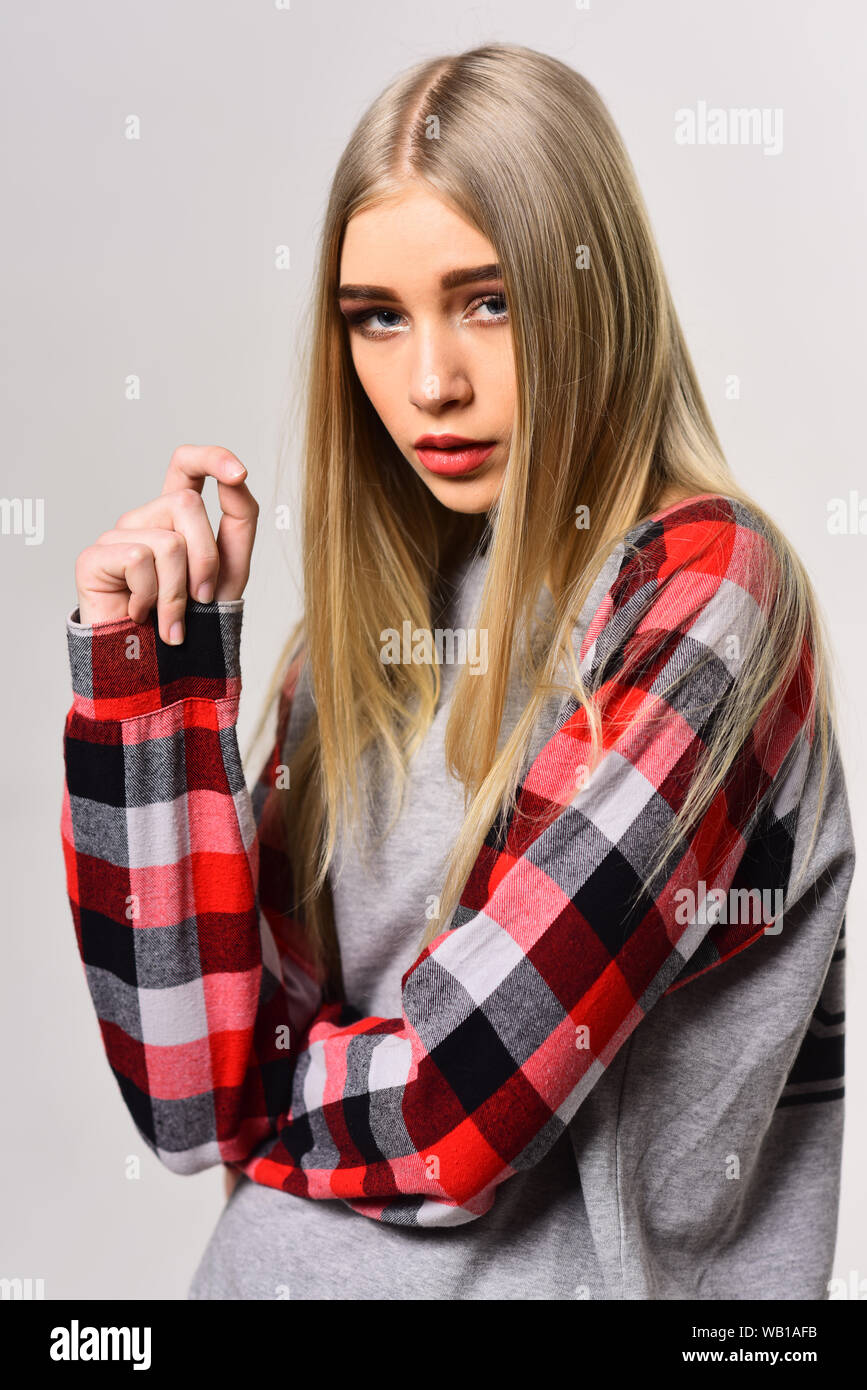 Hipster woman with fashion makeup. Hip hop girl with fashionable hair ...