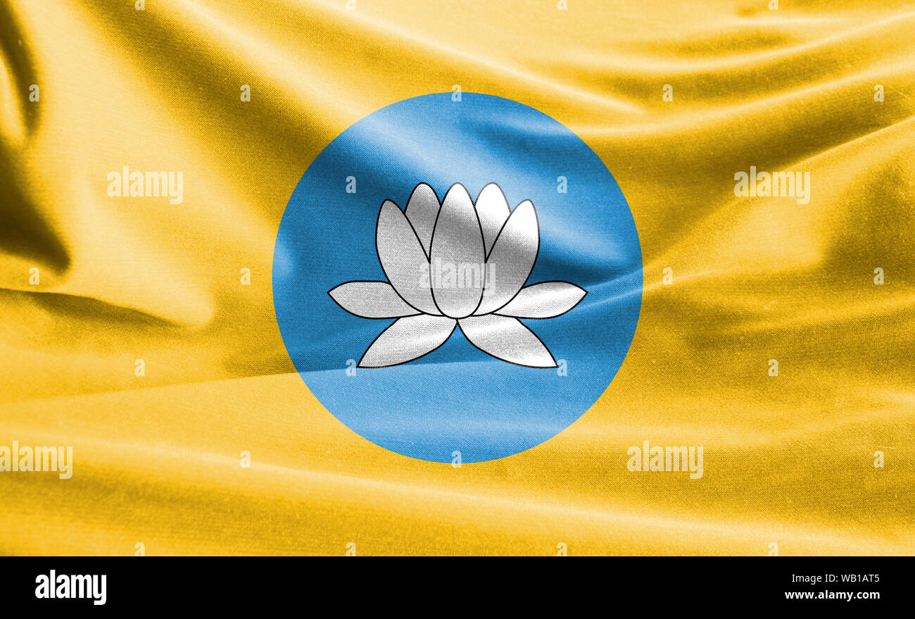 Realistic flag of Kalmykia on the wavy surface of fabric Stock Photo ...