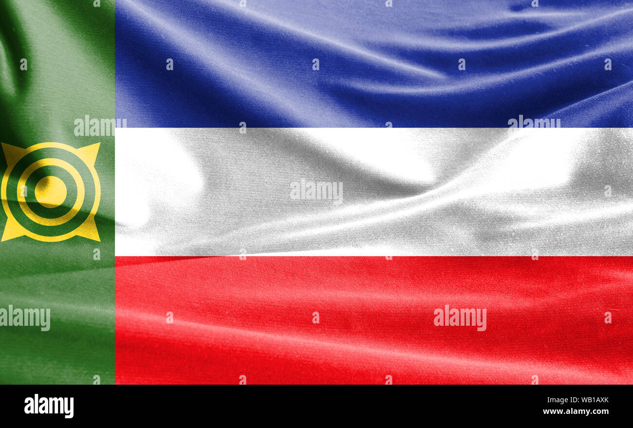 Realistic flag of Khakassia on the wavy surface of fabric Stock Photo ...