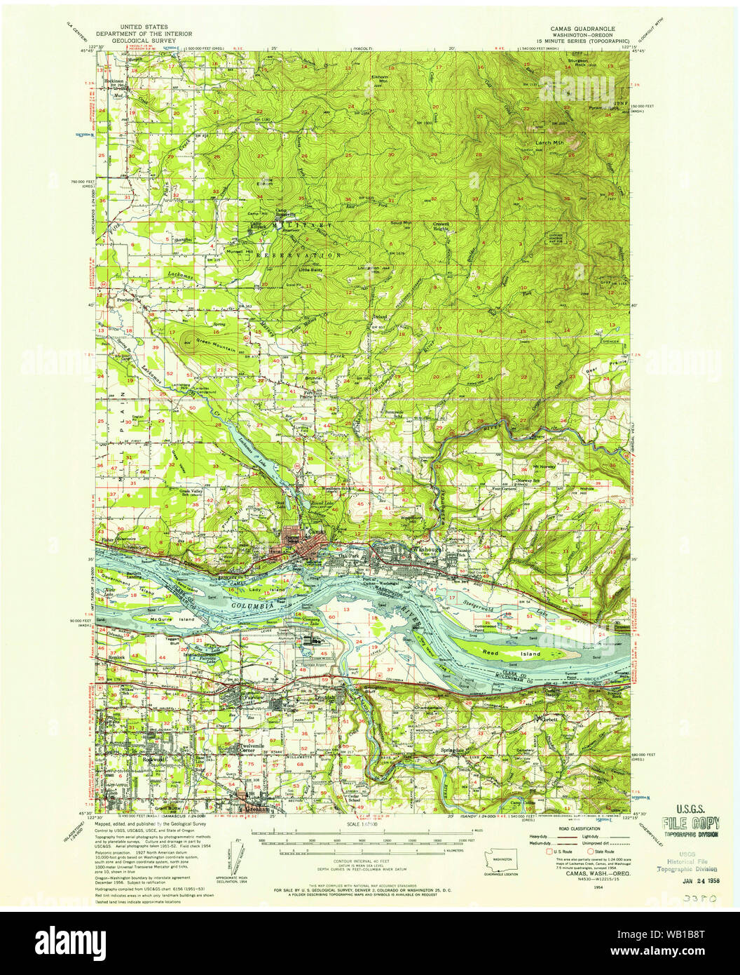 USGS Topo Map Washington Camas 240318 1954 62500 Restoration Stock ...