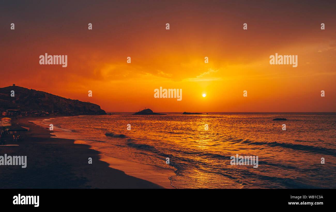 The sunset under the beautiful blue sky on beach Stock Photo - Alamy