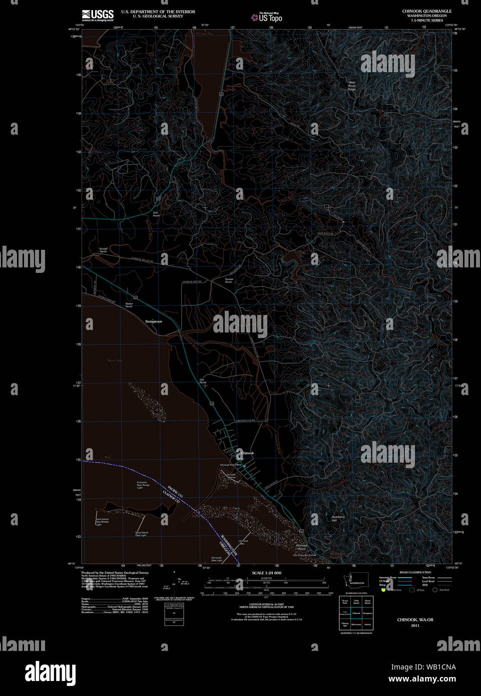 USGS Topo Map Washington Chinook 20110818 TM Inverted Restoration Stock ...