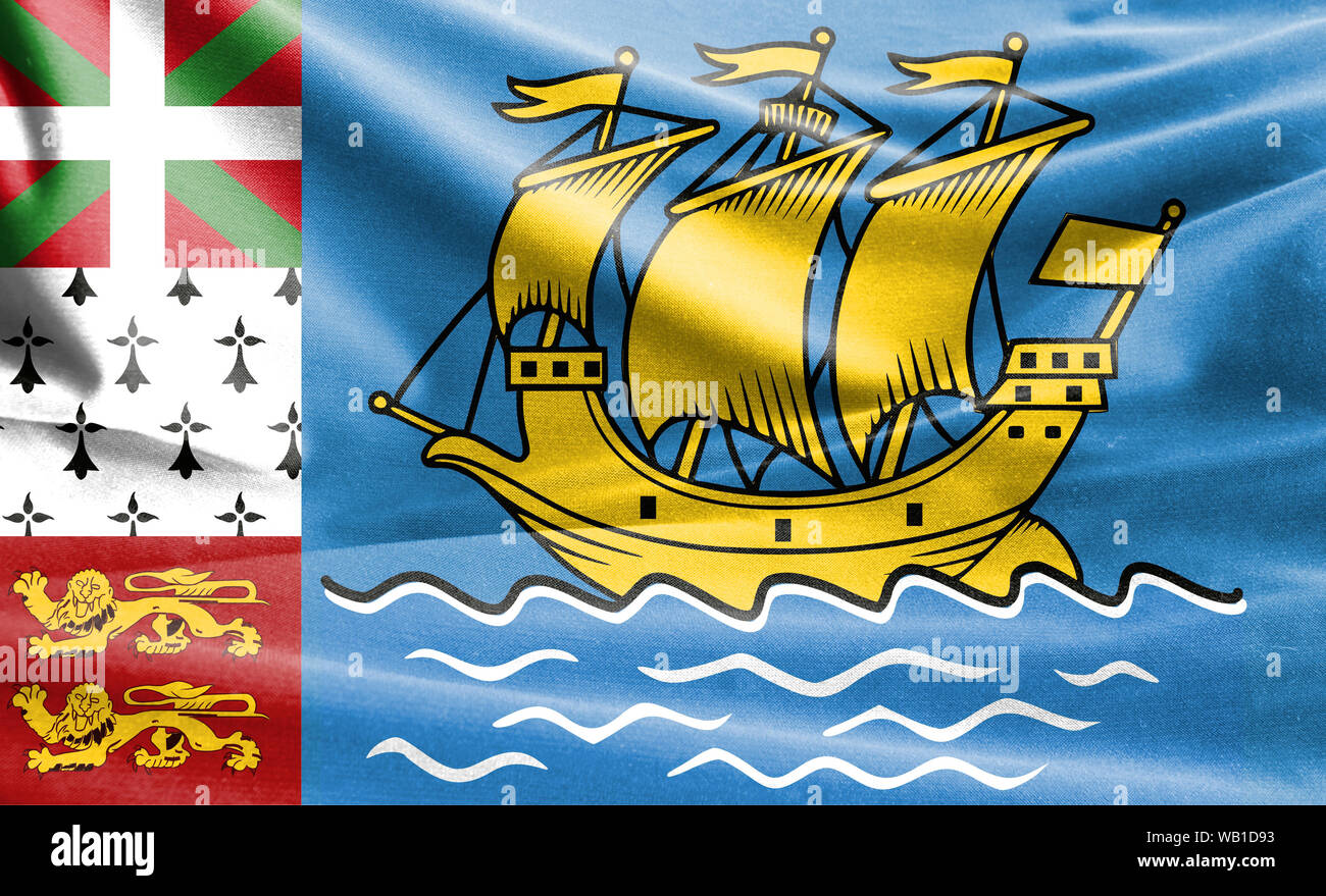 Realistic flag of Saint Pierre and Miquelon on the wavy surface of ...