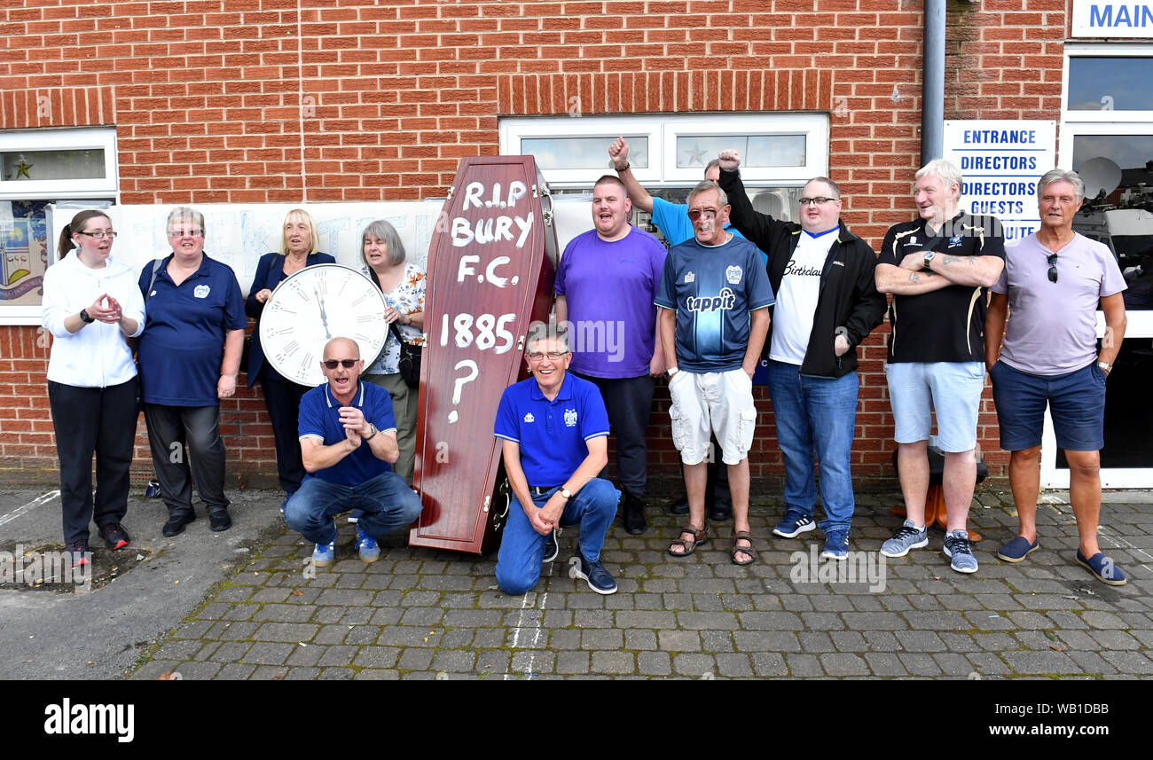 Bury fans deliver a symbolic coffin reading 'R.I.P Bury F.C. 1885 ...