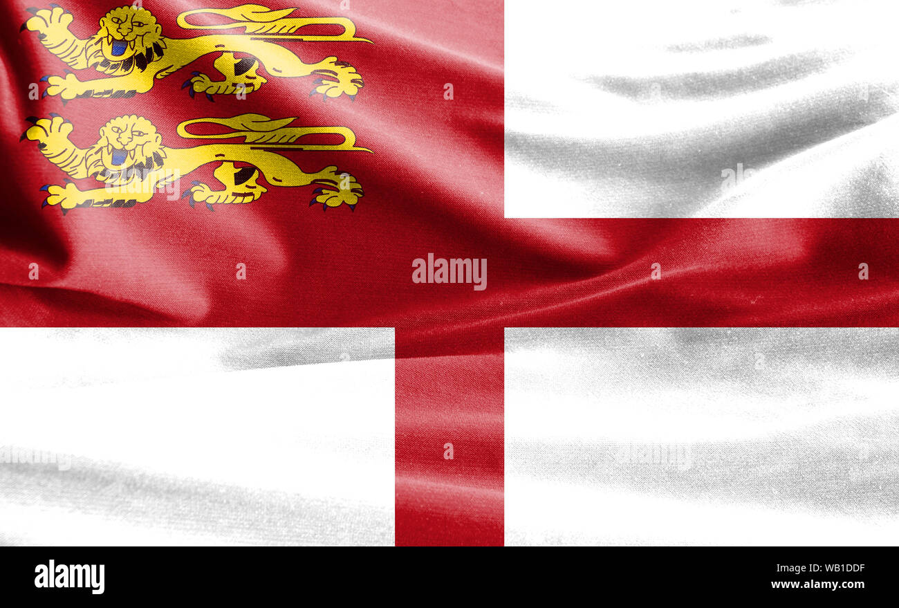 Realistic flag of Sark on the wavy surface of fabric Stock Photo - Alamy