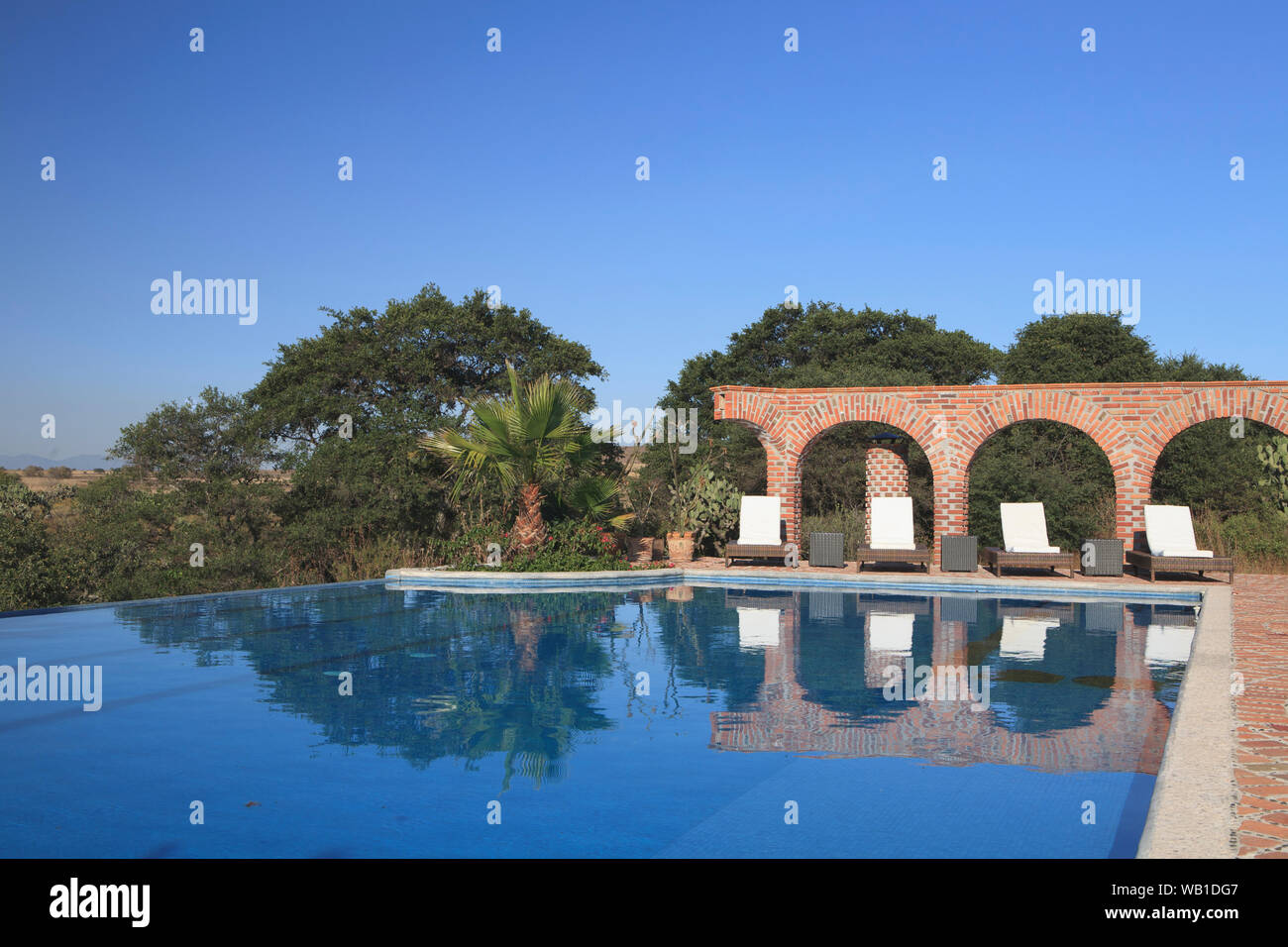 A swimming pool at the luxurious rancho las cascadas in rural Mexico ...