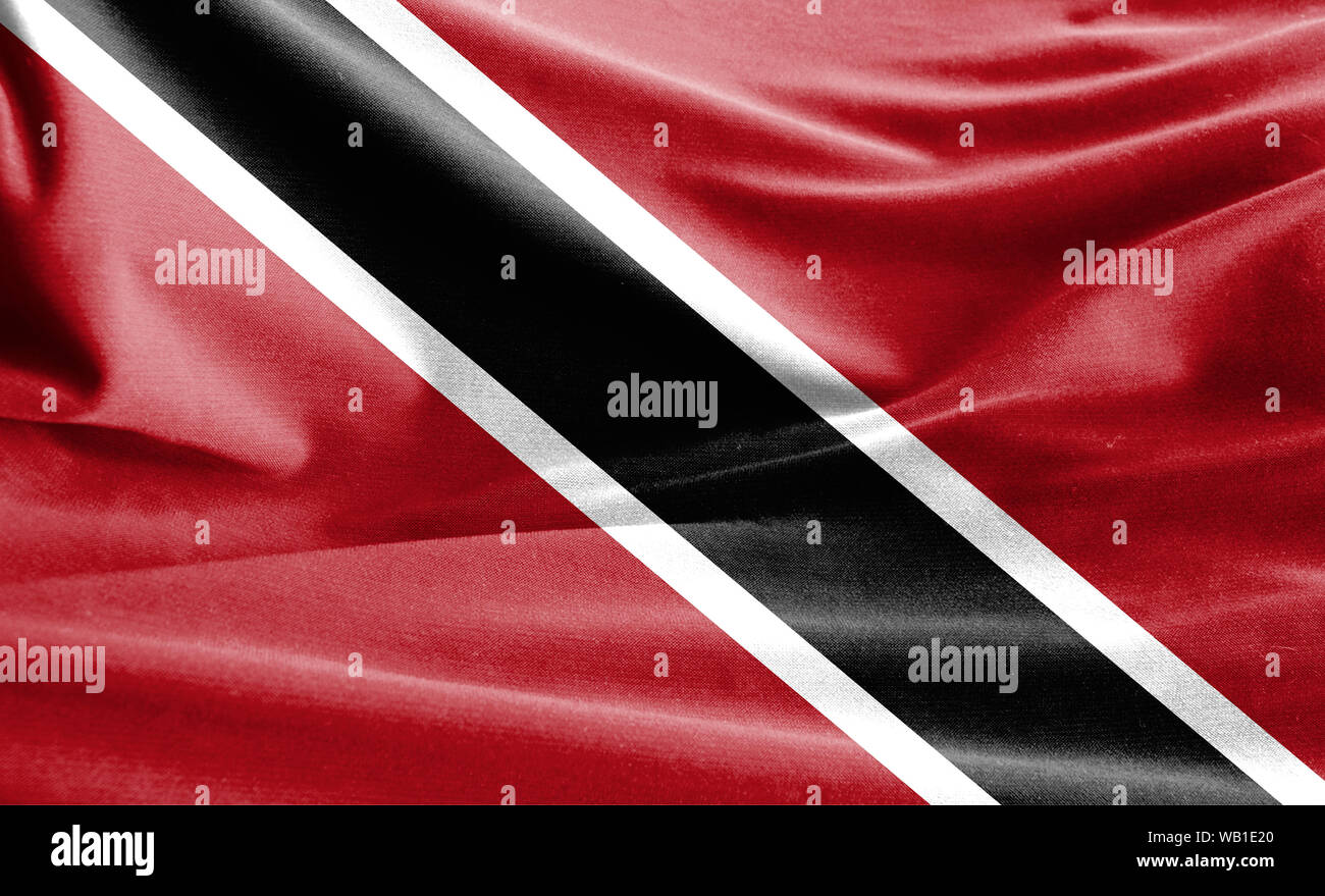 Realistic flag of Trinidad and Tobago on the wavy surface of fabric ...