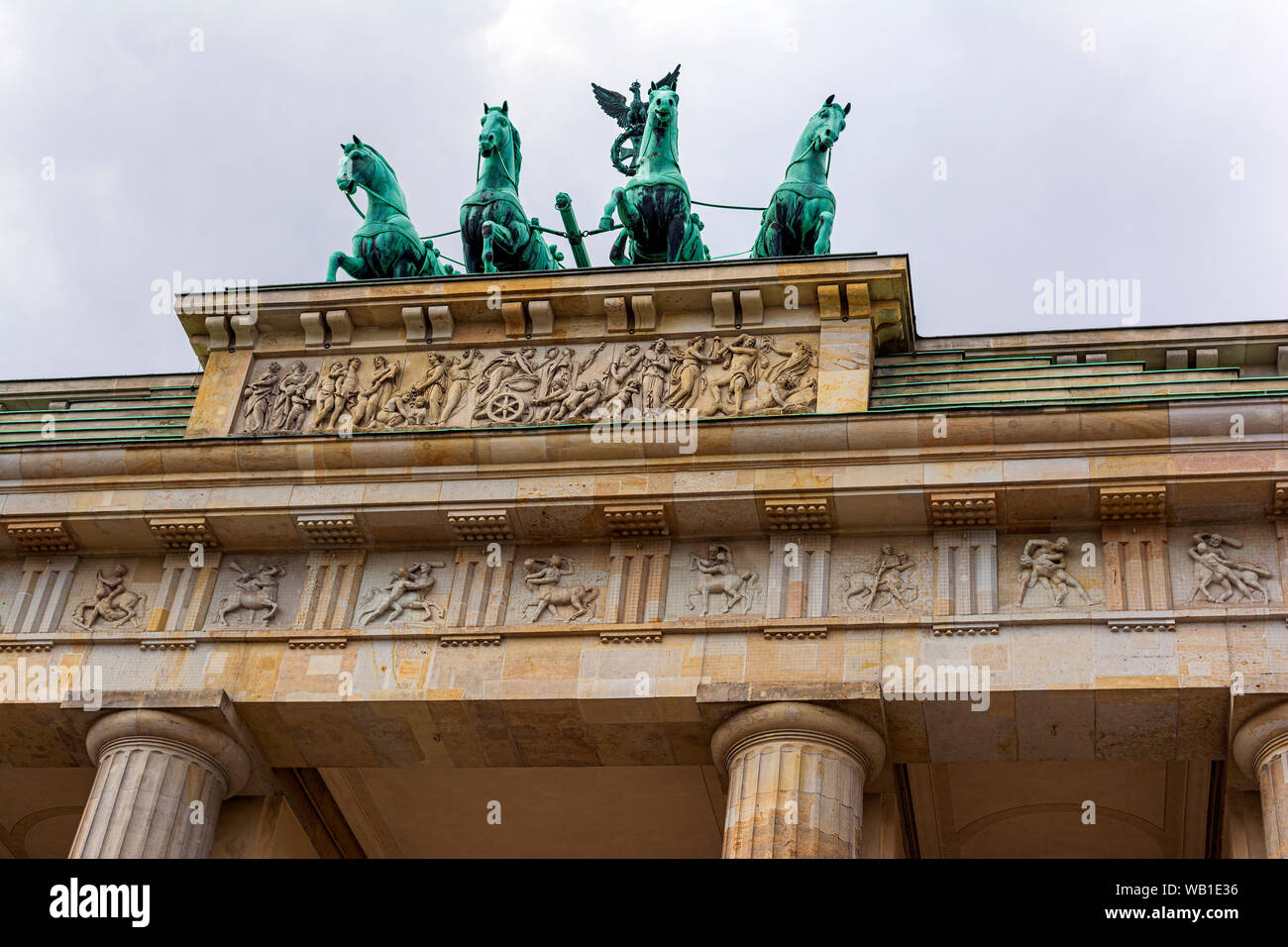 Close-up view of Brandenburg Gate in Berlin. The Brandenburg Gate is an ...