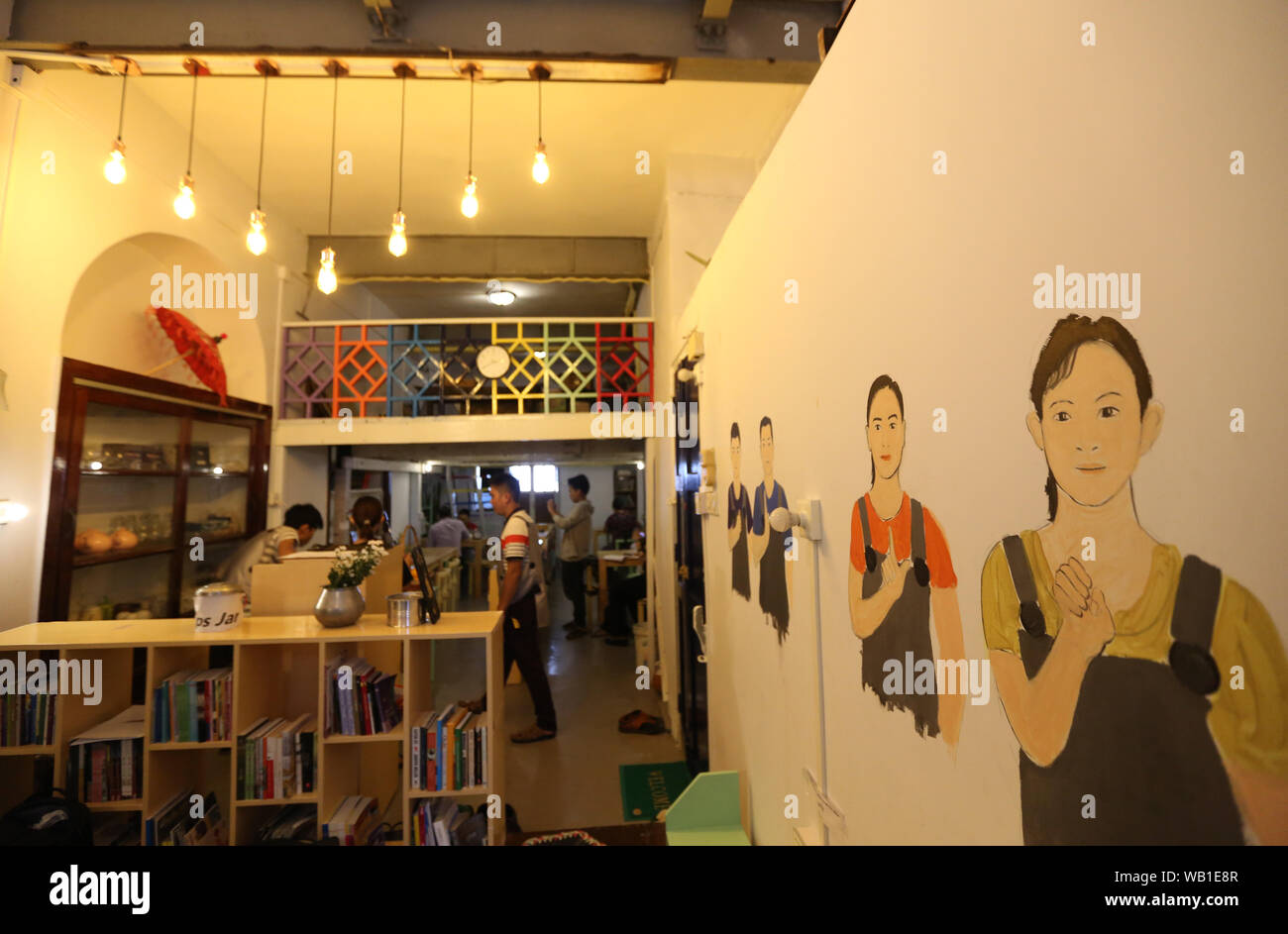 Yangon, Myanmar. 22nd Aug, 2019. Paintings showing sign language are ...