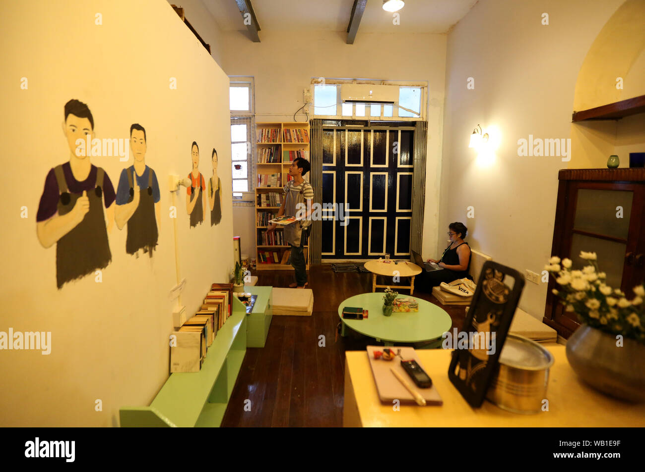 Yangon, Myanmar. 22nd Aug, 2019. Paintings showing sign language are ...