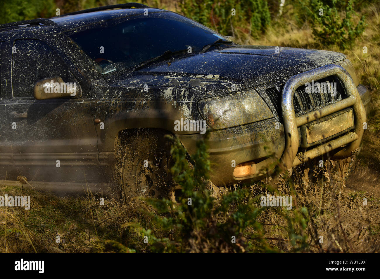 Automobile racing, car wash and off road vehicle concept. SUV takes ...