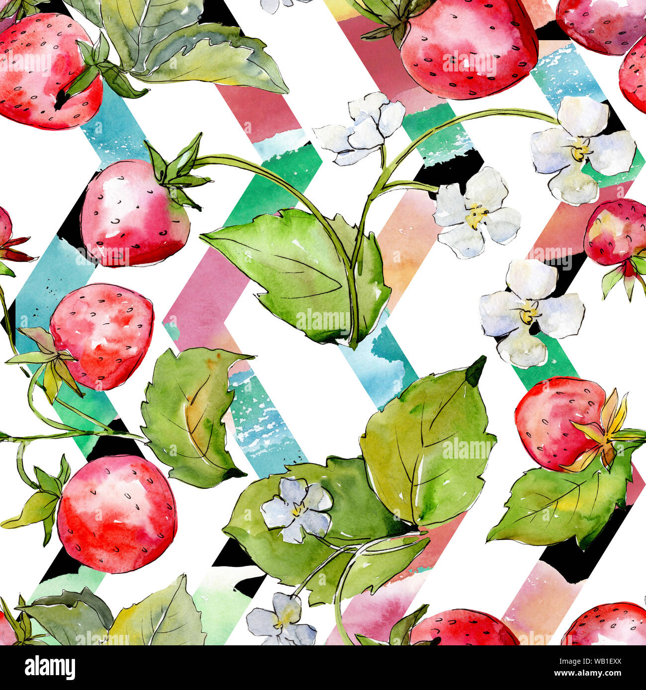 Strawberry healthy food. Watercolor background illustration set ...