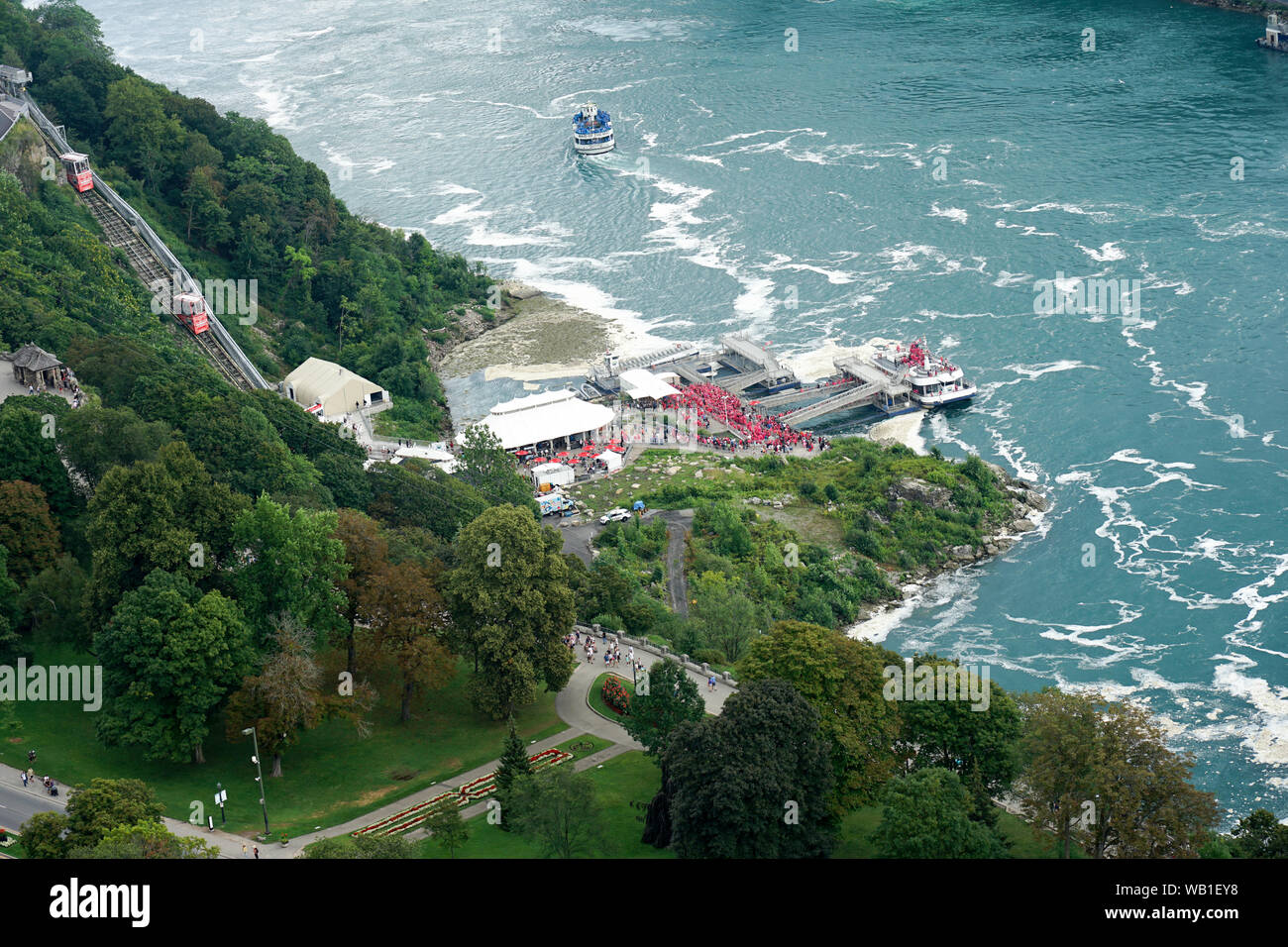 Niagara Falls in the summer with downtown fun street and hotel and ...