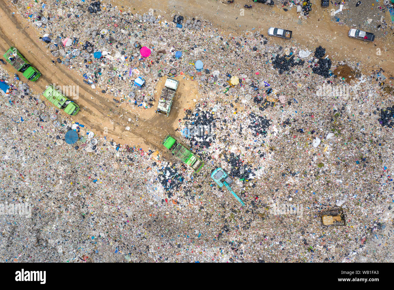 Garbage or waste Mountain or landfill, Aerial view garbage trucks ...