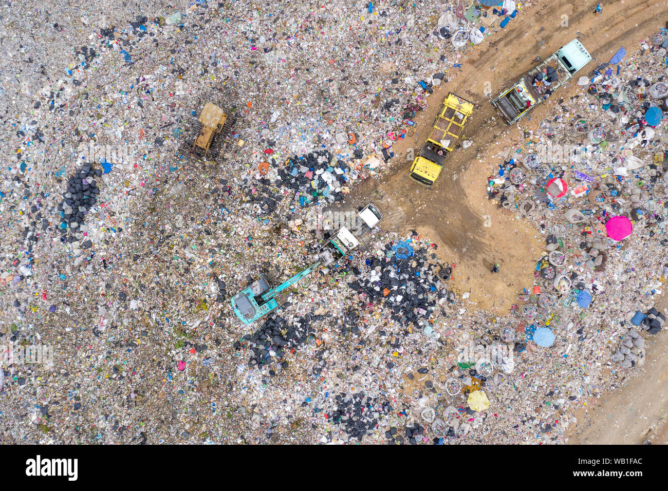 Garbage or waste Mountain or landfill, Aerial view garbage trucks ...