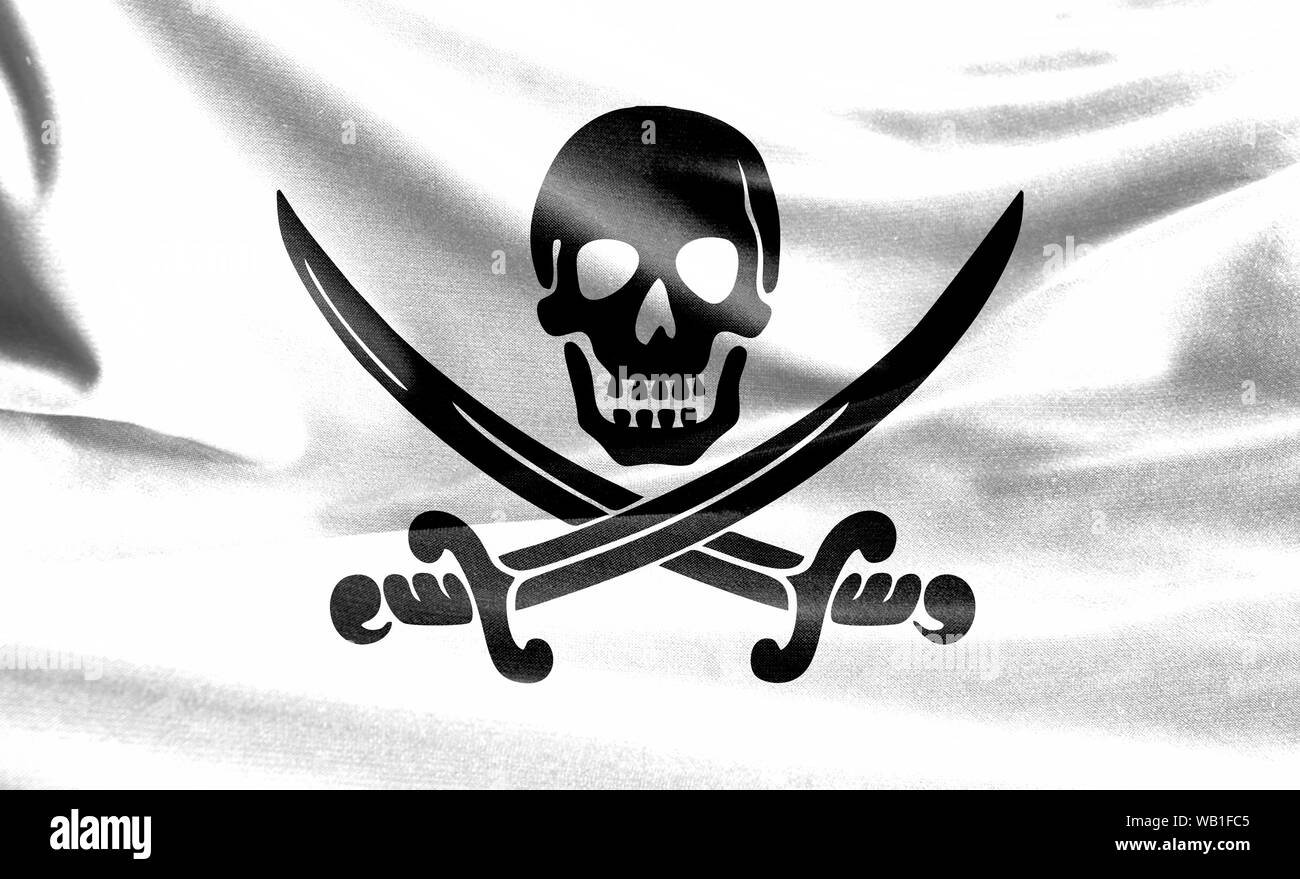 Realistic flag of Pirates white on the wavy surface of fabric Stock ...