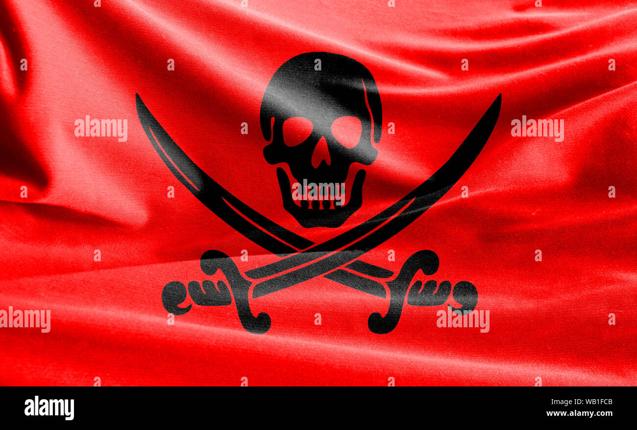 Realistic flag of Pirates red on the wavy surface of fabric Stock Photo ...