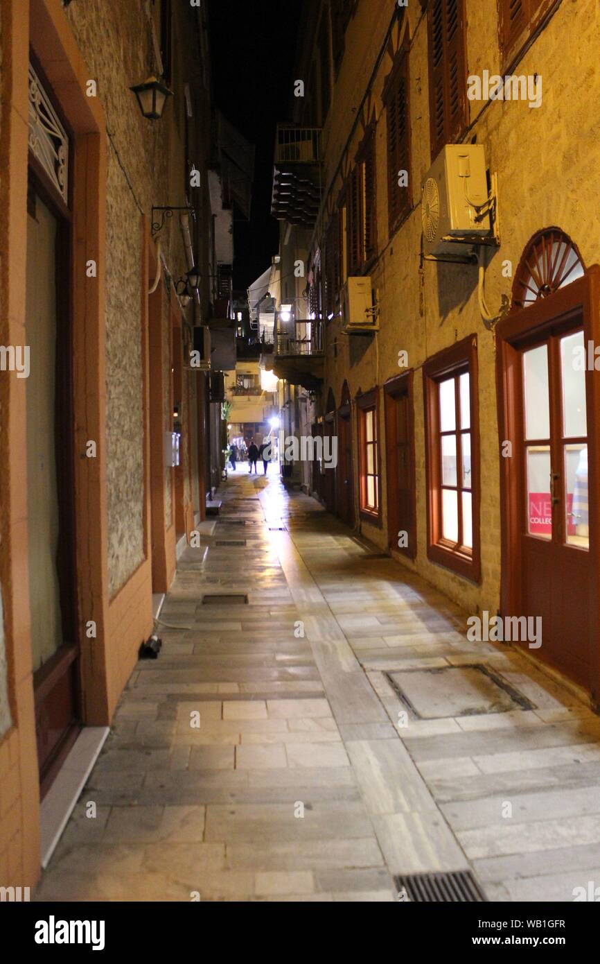 Night Life city street in Greece Stock Photo - Alamy