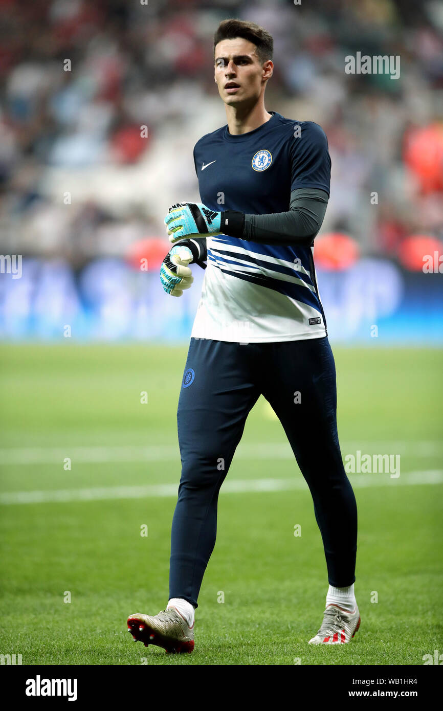 Chelsea goalkeeper Kepa Arrizabalaga warms up during the UEFA Super Cup ...