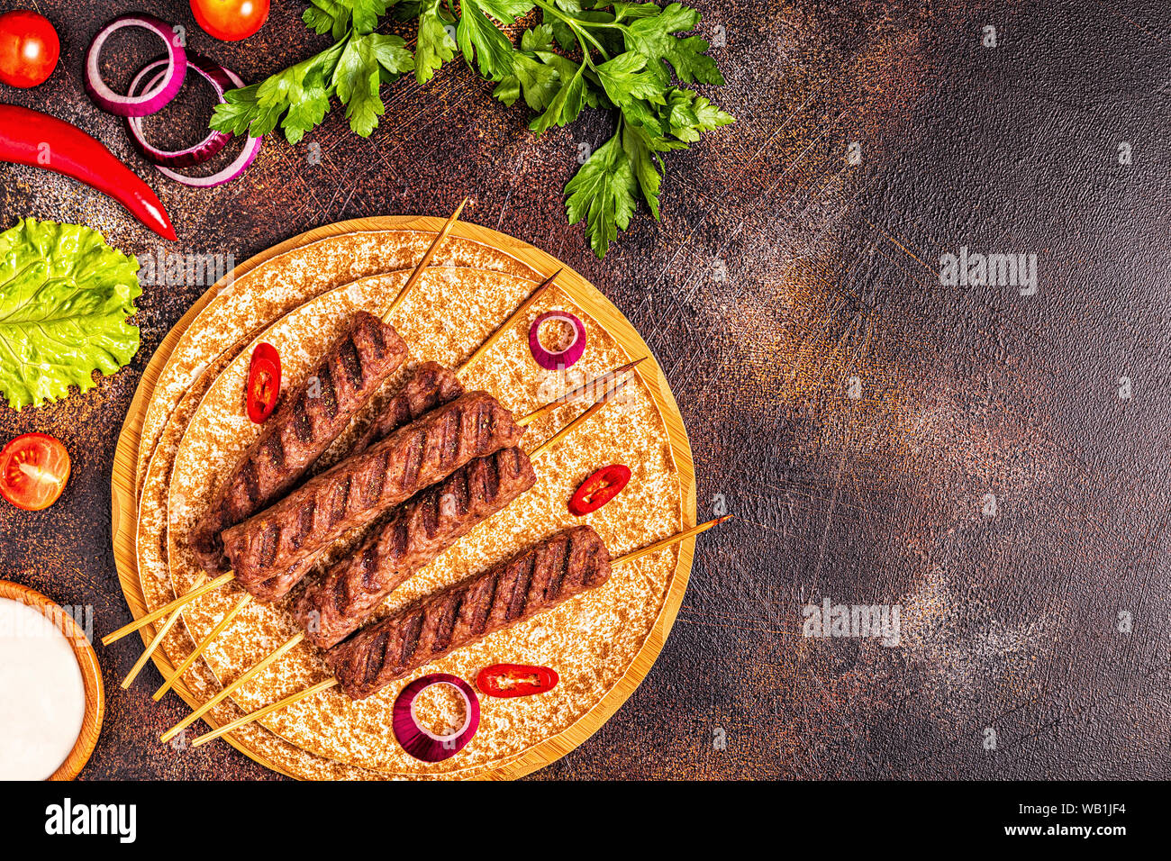 Traditional middle eastern, arabic or mediterranean meat kebab with ...