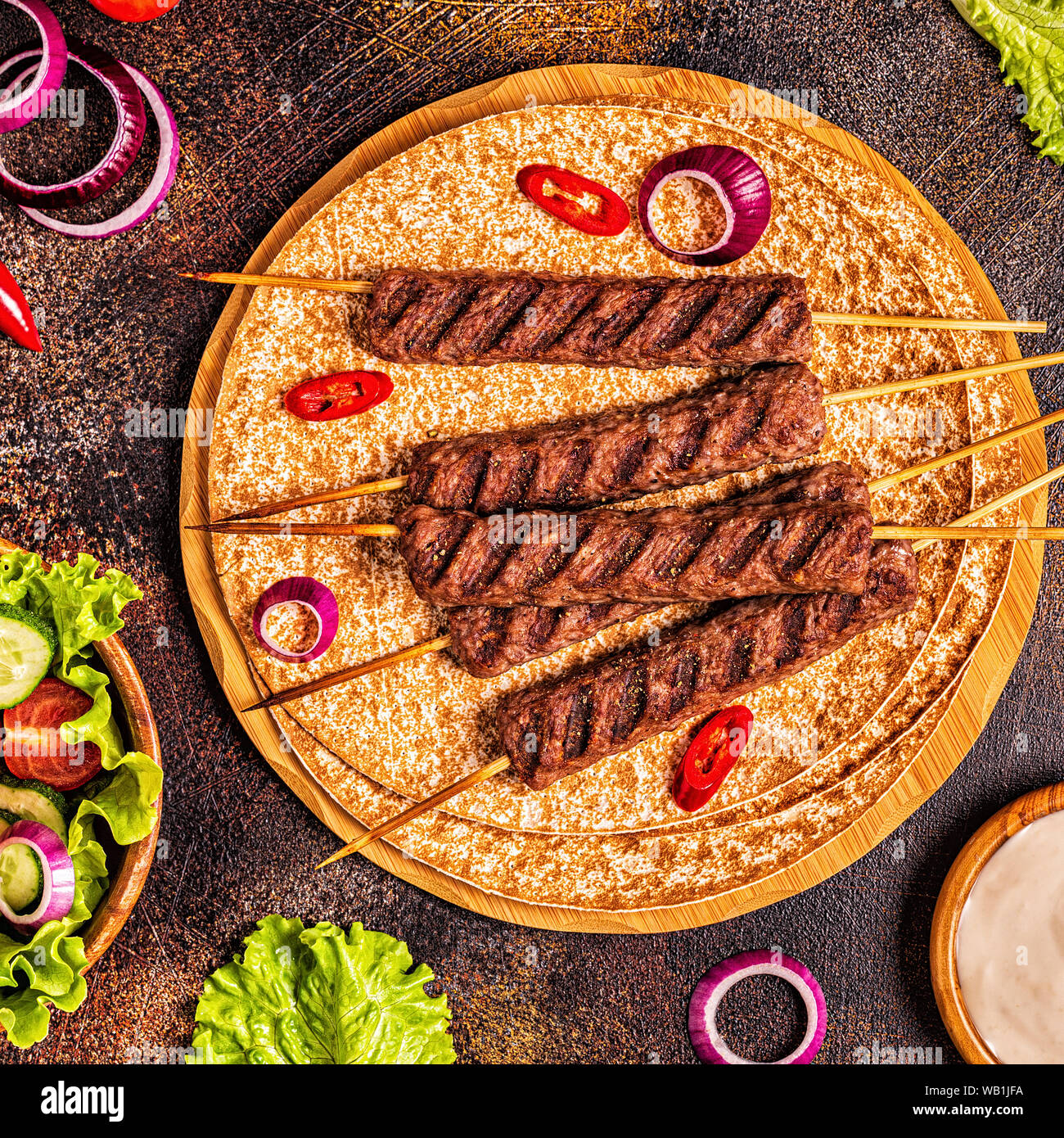Traditional middle eastern, arabic or mediterranean meat kebab with ...