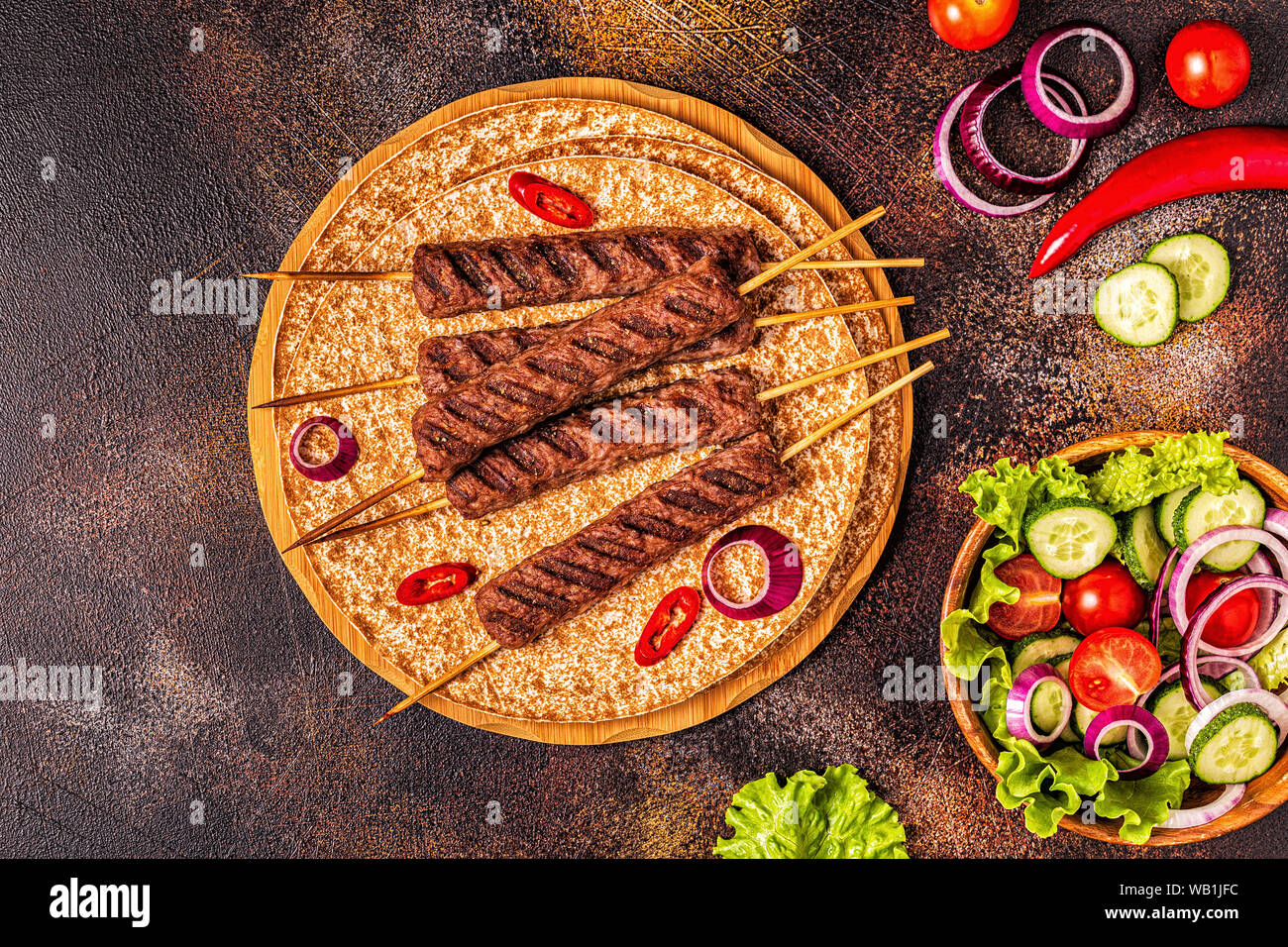 Traditional middle eastern, arabic or mediterranean meat kebab with ...