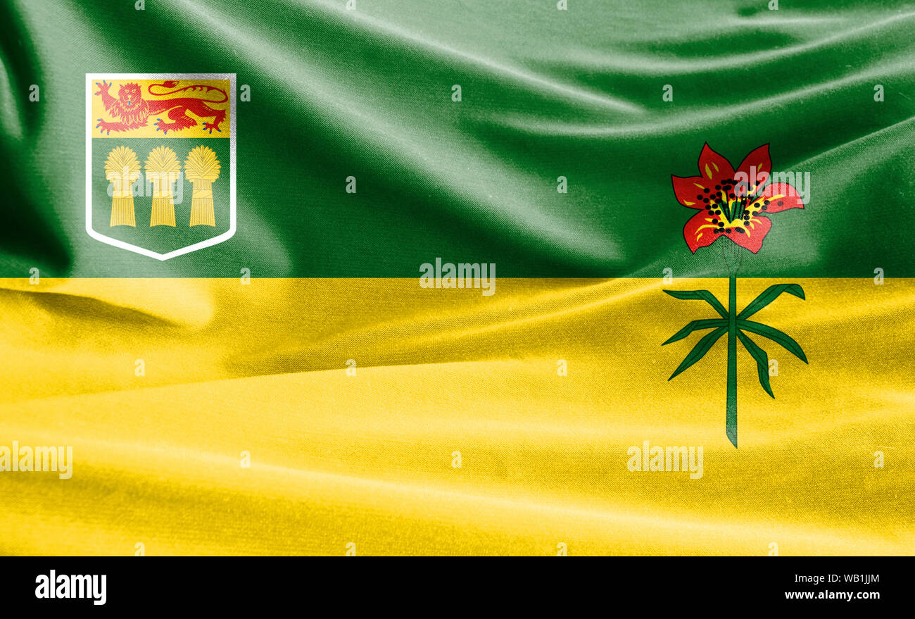 Realistic flag of Saskatchewan on the wavy surface of fabric Stock ...