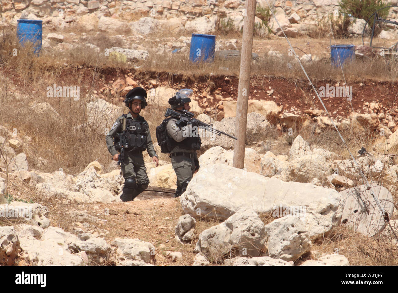 Ramallah, Israel. 23rd Aug, 2019. Israeli soldiers block roads and ...
