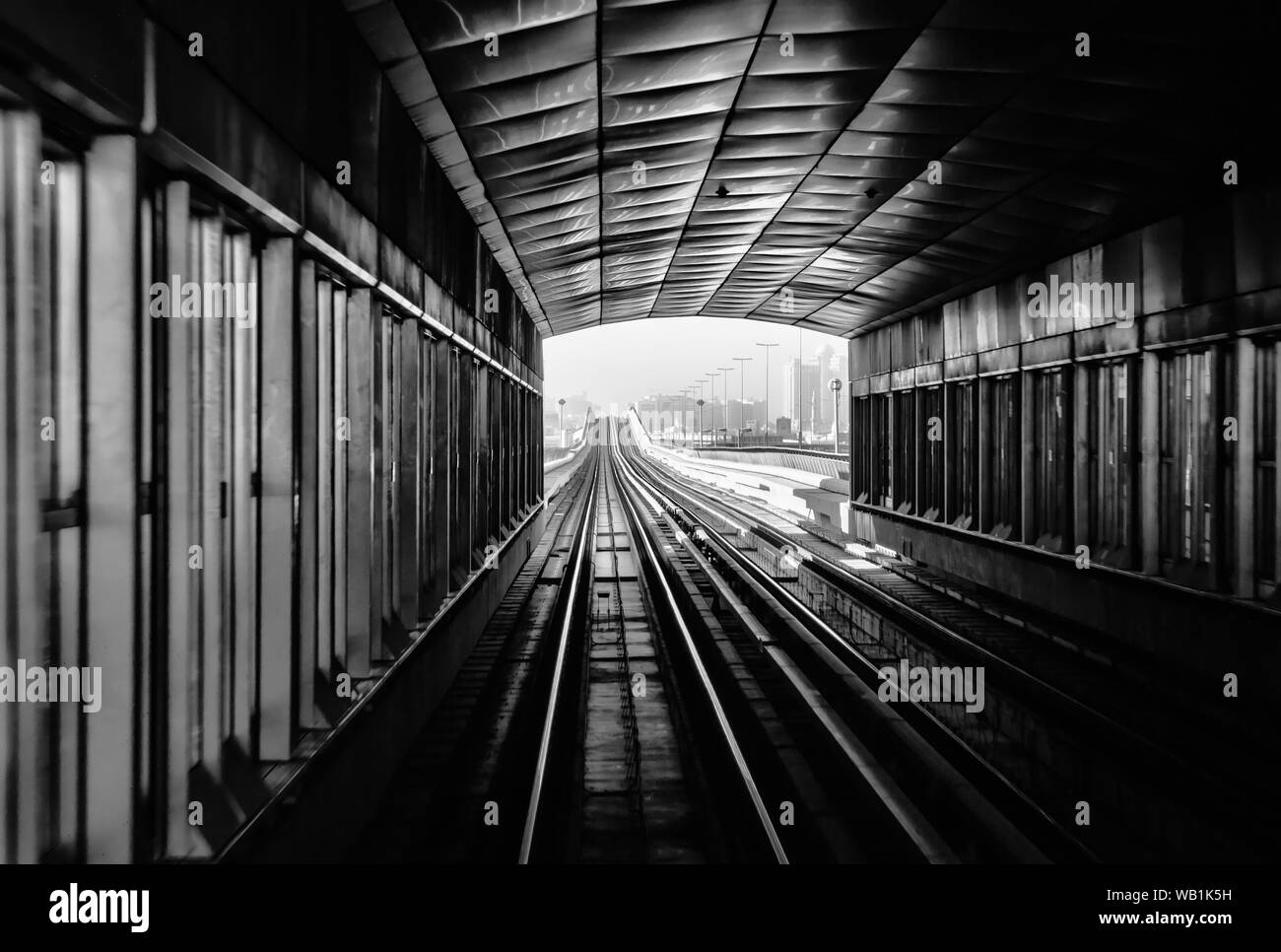 Tracks metro rail station Black and White Stock Photos & Images - Alamy