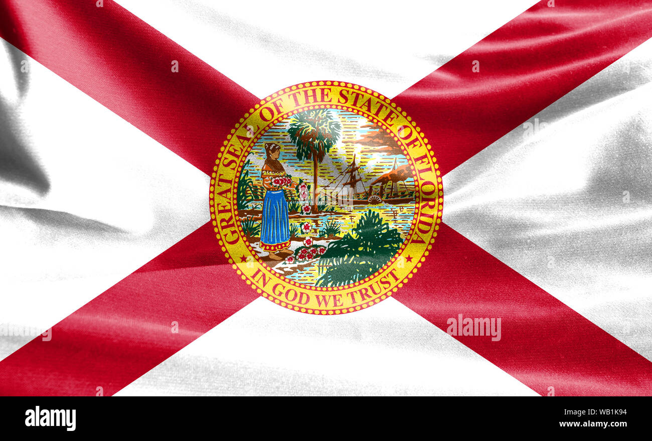 Realistic flag State of Florida on the wavy surface of fabric Stock ...