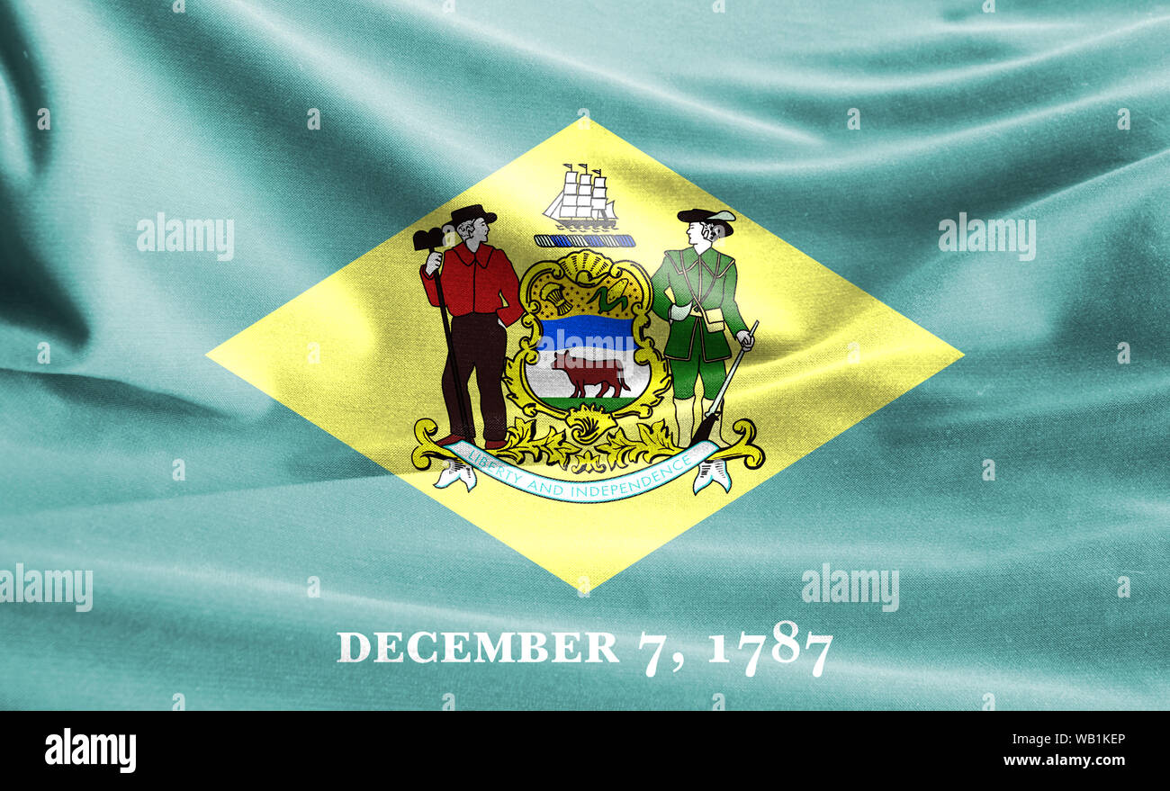 Realistic flag State of Delaware on the wavy surface of fabric Stock ...